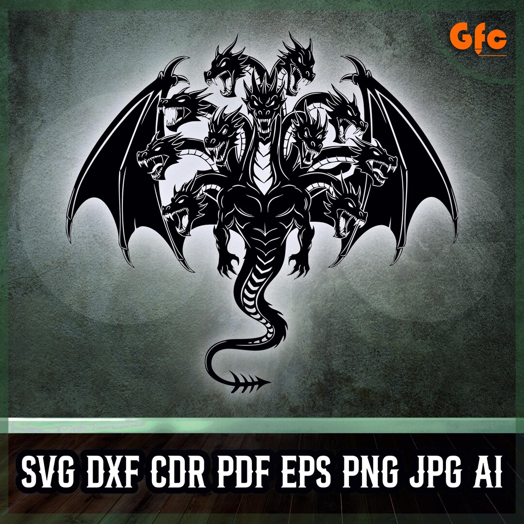 Hydra Dragon SVG DXF - Art de monstre mythique - Conception découpée au ...