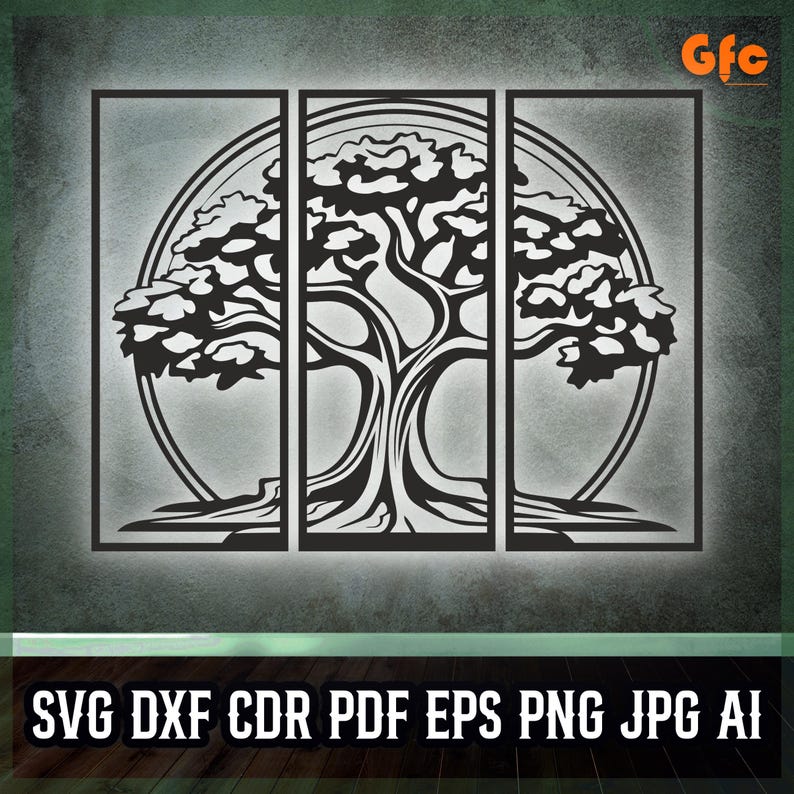 Oak Tree Silhouette DXF SVG - 3 Pieces Wall Design - Laser, Cnc Cut ...