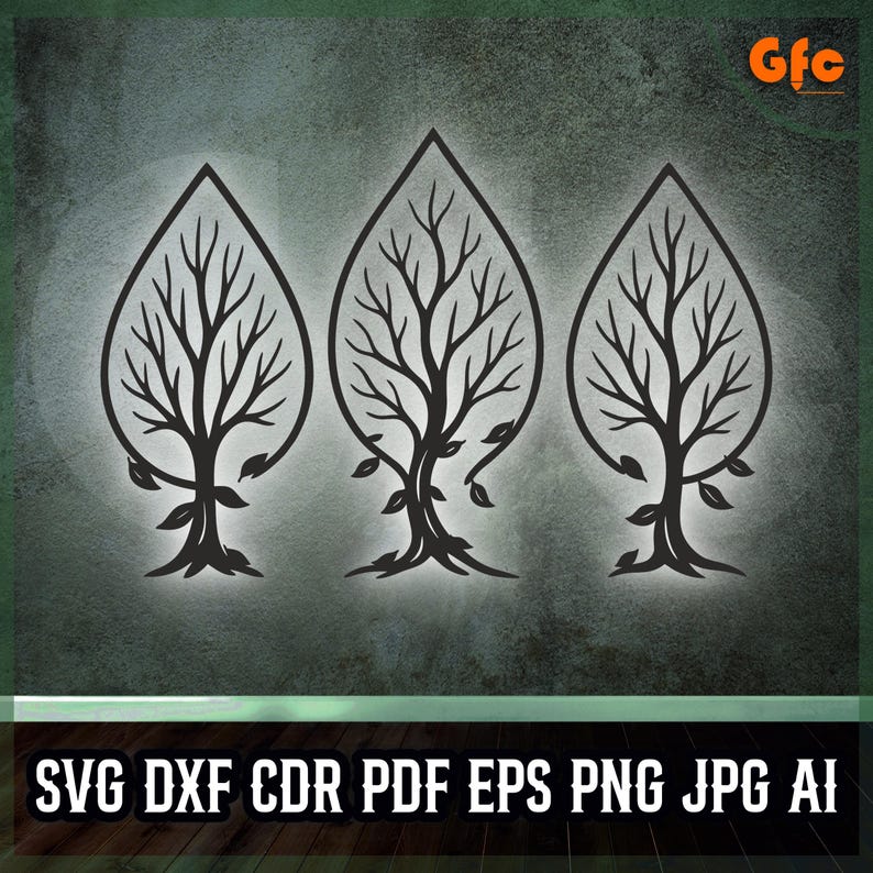 Leaf Tree Silhouette Three-panel Decorative SVG for Laser Cutting, CNC ...