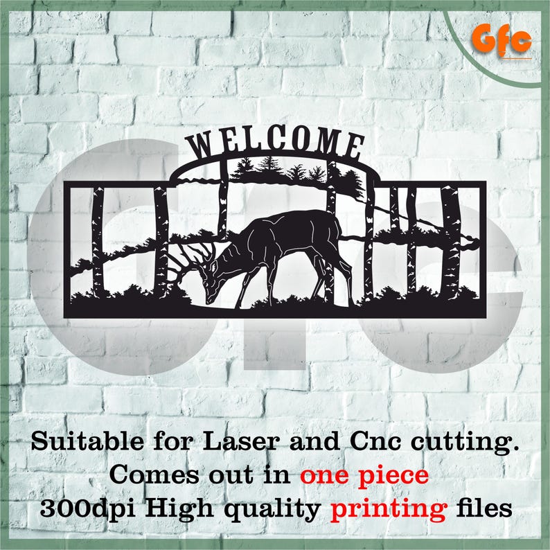 Deer Welcome Sign DXF SVG - Laser Cutting, CNC Engraving - Printable ...