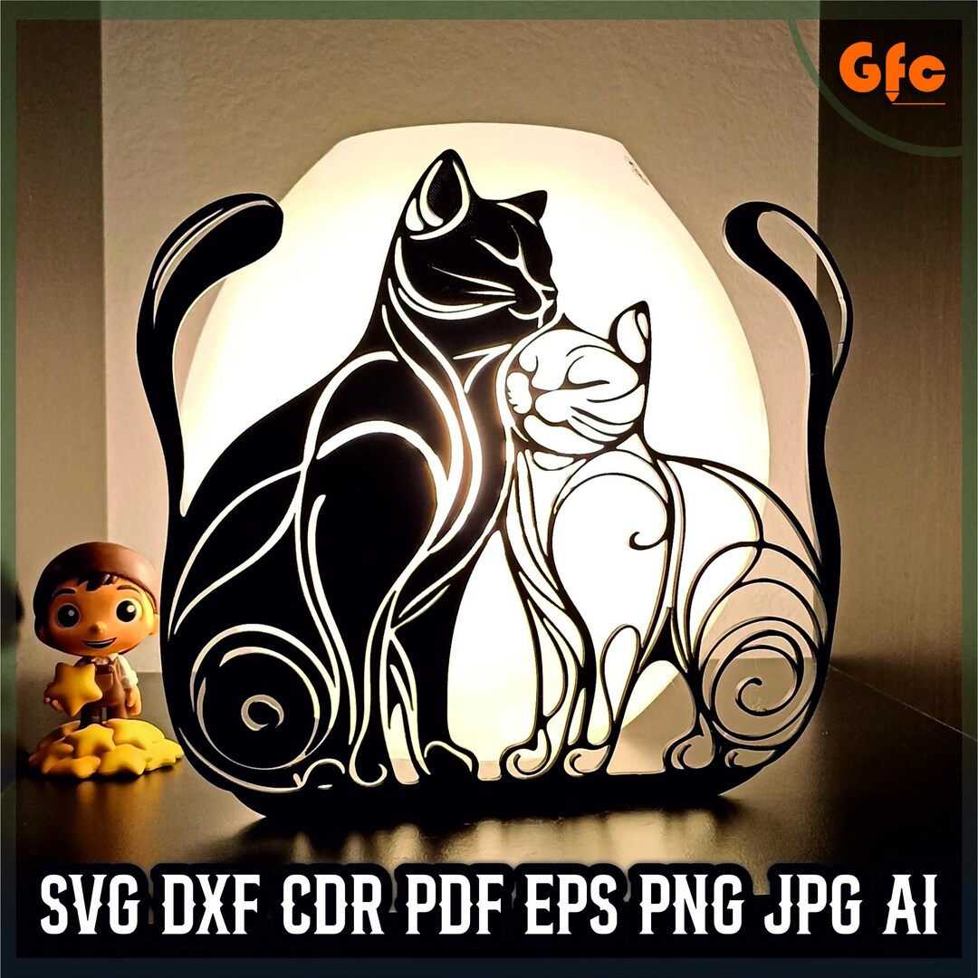 Couple Cats Table Decor DXF SVG - Romantic Cat Lovers Silhouette ...