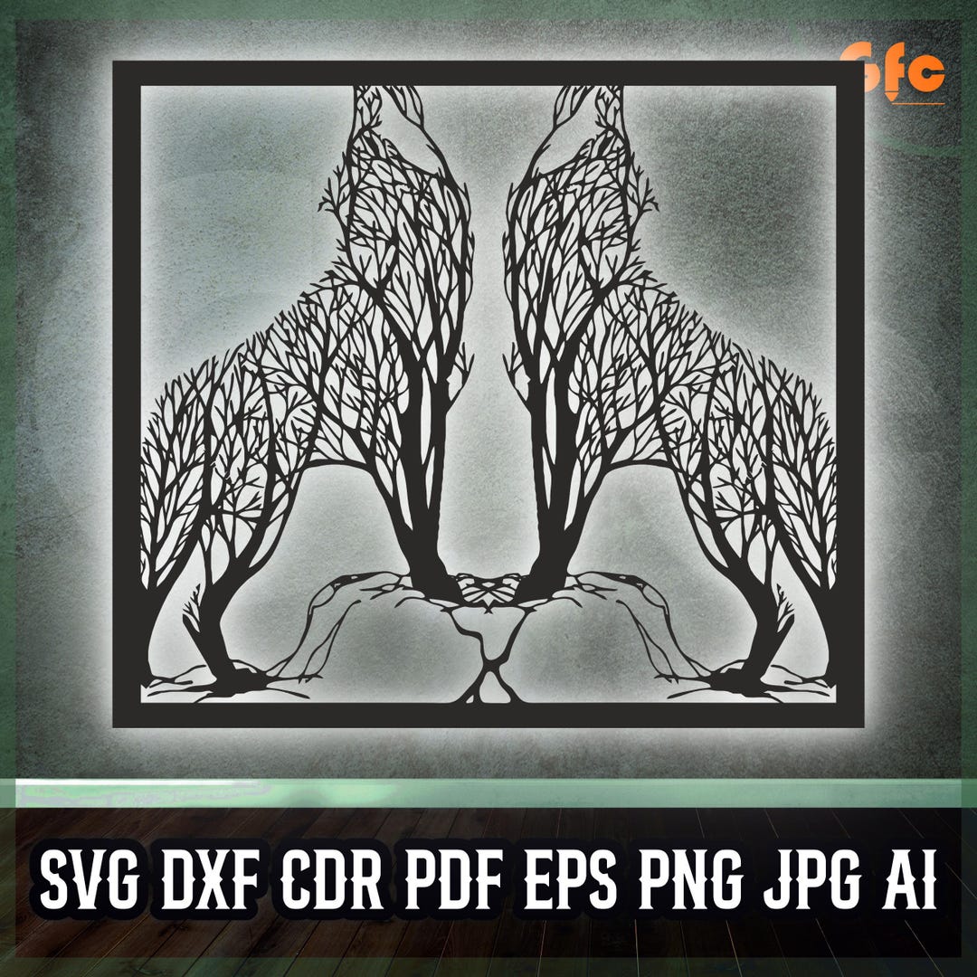 Howling Wolves Silhouette Svg - Wolf Pair Digital File for Laser ...