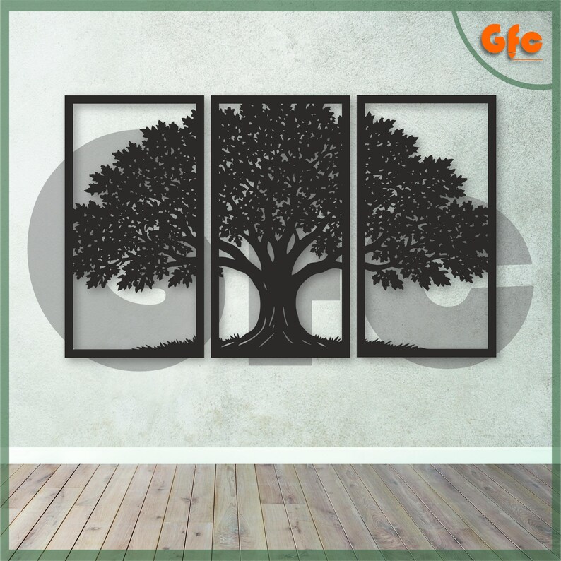 Panel tríptico de roble DXF SVG - Decoración rústica para pared - Corte ...