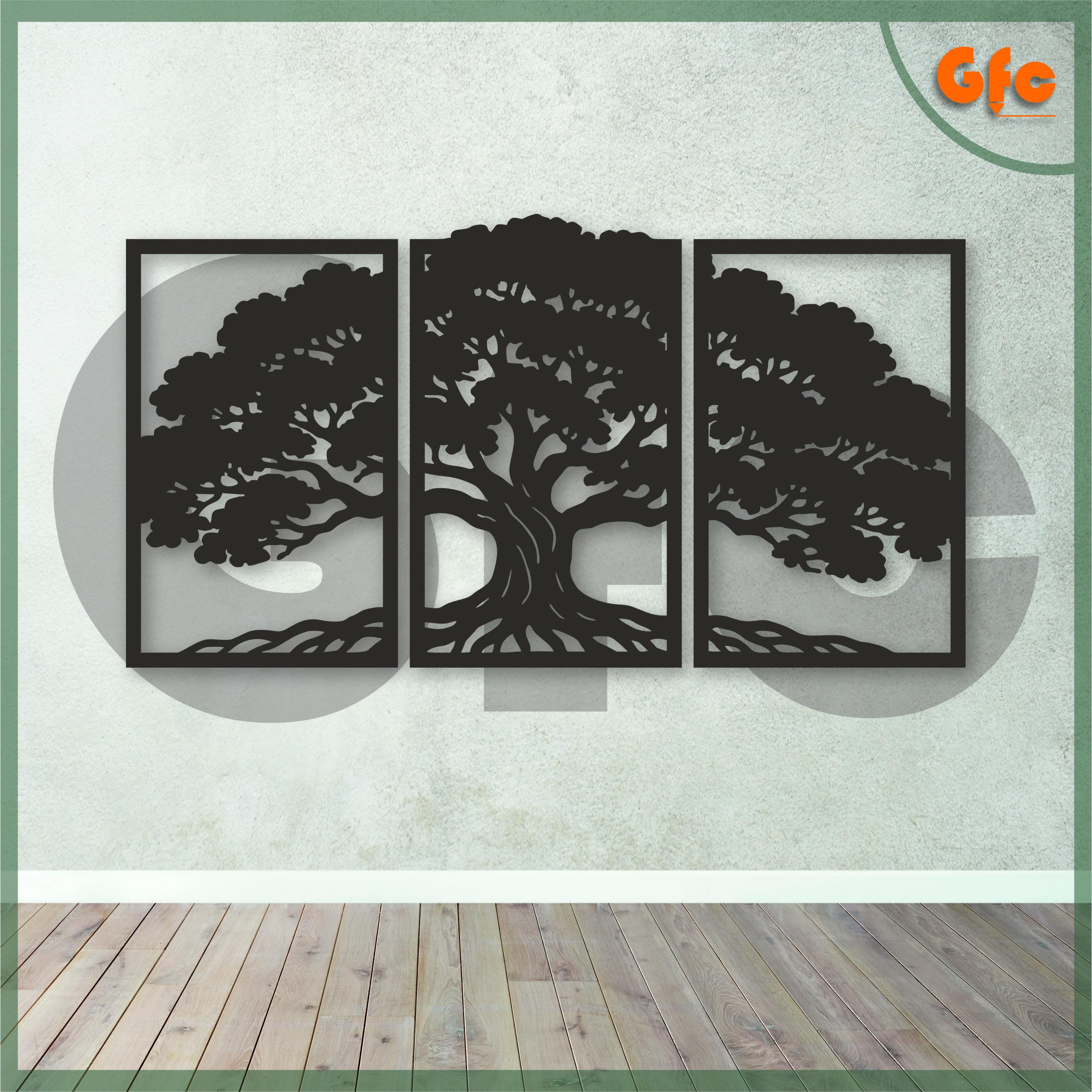Oak Tree Triptych Panel DXF SVG - Rustic Home Wall Decor - Laser, Cnc ...