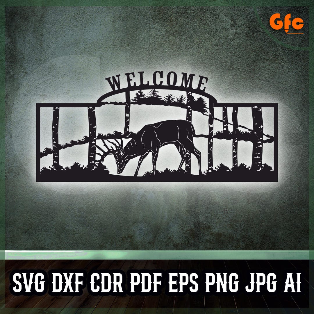 Deer Welcome Sign DXF SVG - Laser Cutting, CNC Engraving - Printable ...