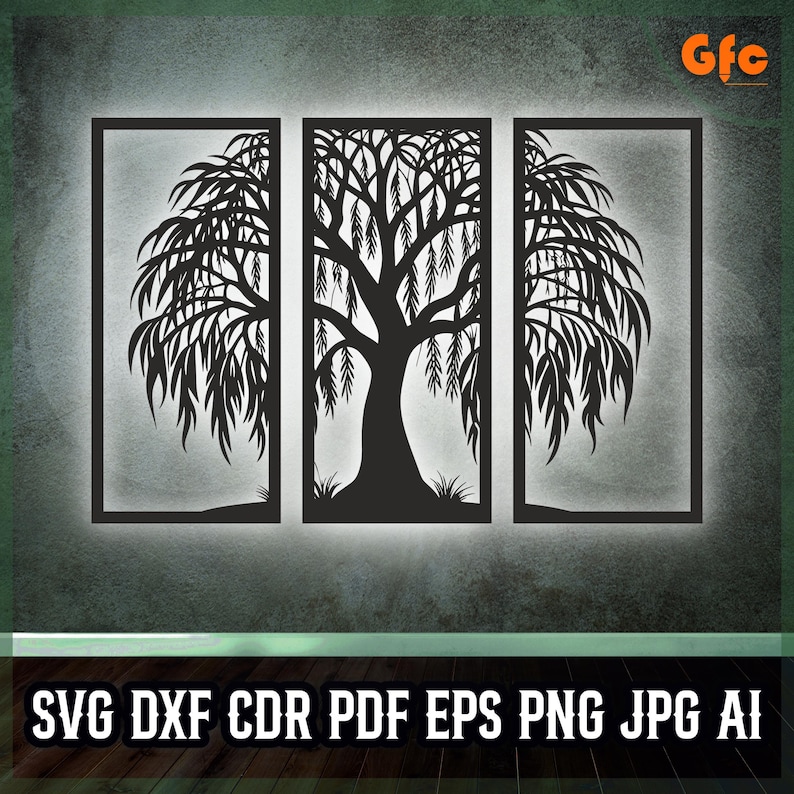 Willow Tree Triptych SVG | Triptych Willow Tree Panels for Laser ...