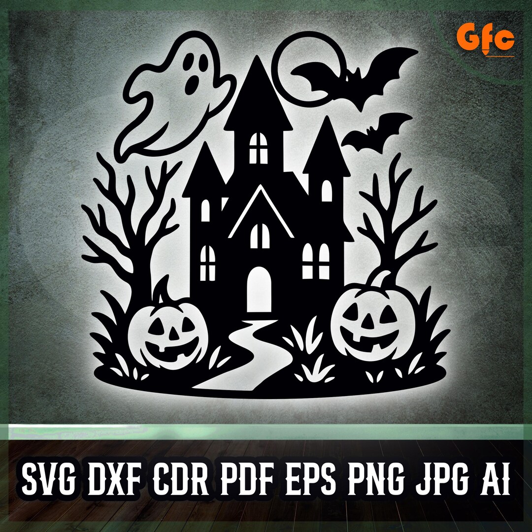 Diseño de casa embrujada en formato SVG y DXF - Escena de Halloween ...