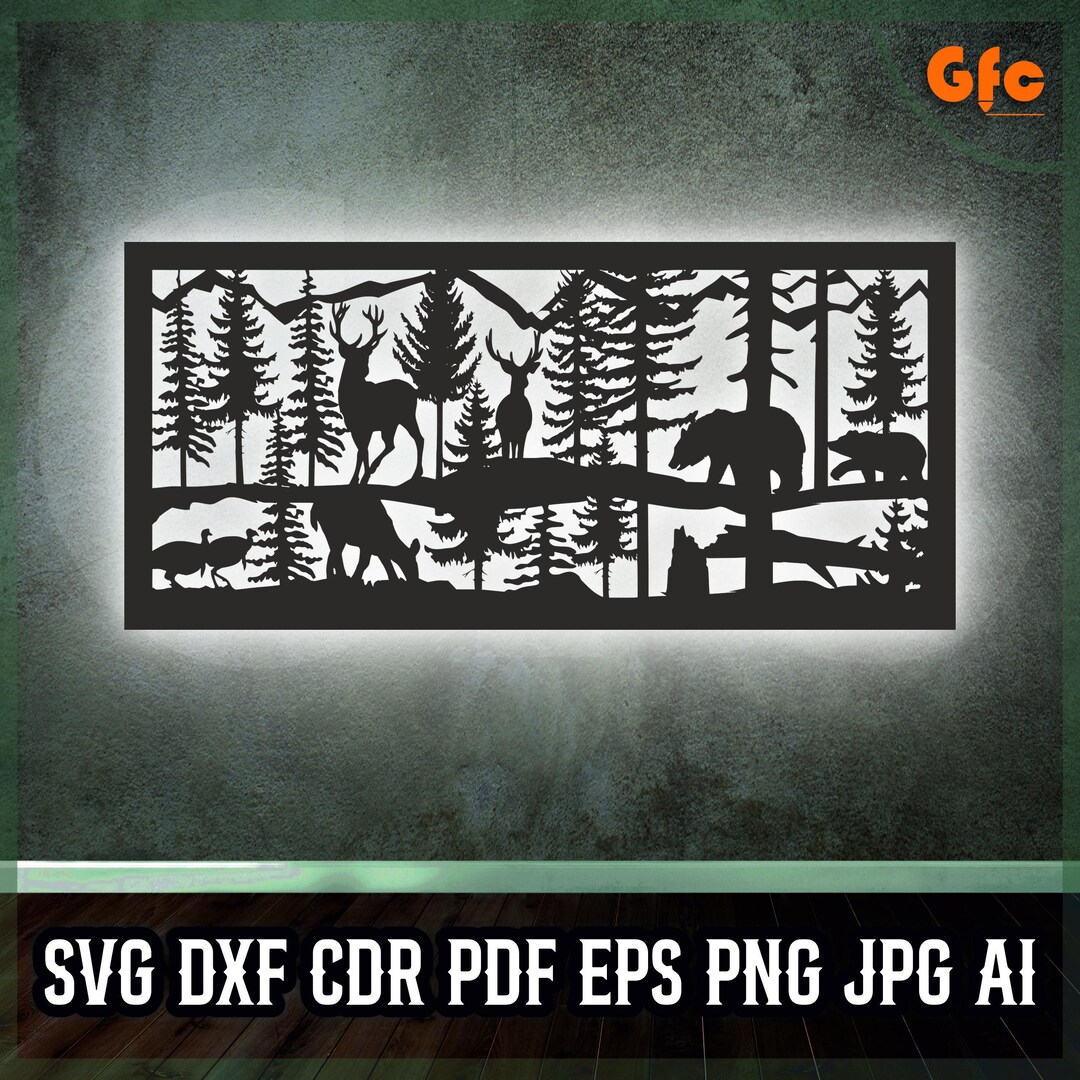 Wildlife Nature Scene Panel DXF SVG - Forest Panorama Wall Decor ...