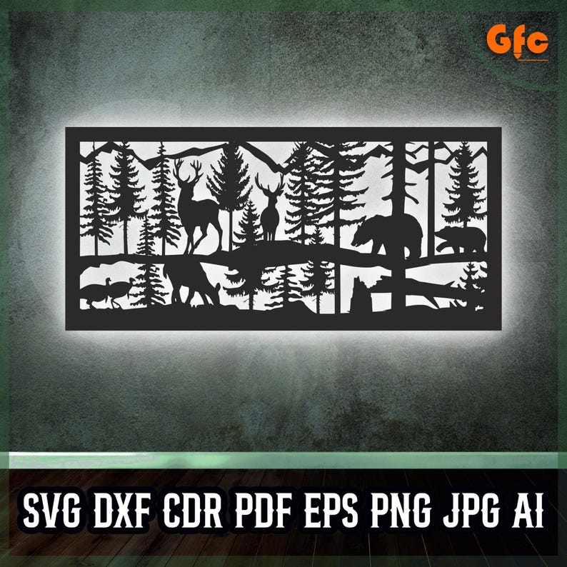 Wildlife Nature Scene Panel DXF SVG - Forest Panorama Wall Decor ...