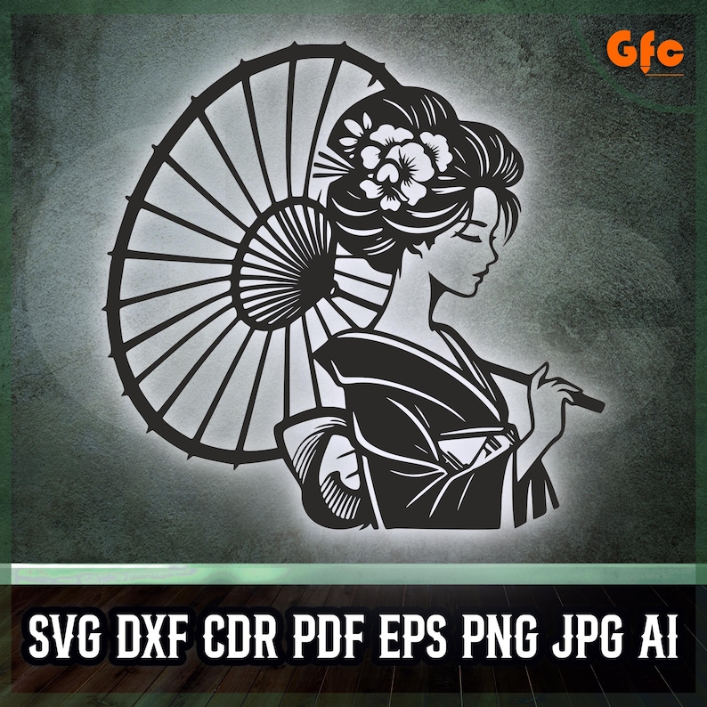 Geisha Portrait SVG DXF - Japanese Woman Silhouette - Oriental Laser ...