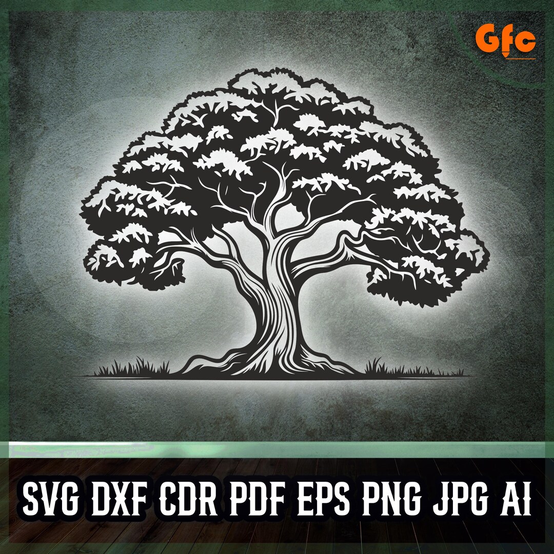 Oak Tree Silhouette DXF SVG - Nature Decor - Laser, Cnc Cut & Printable ...