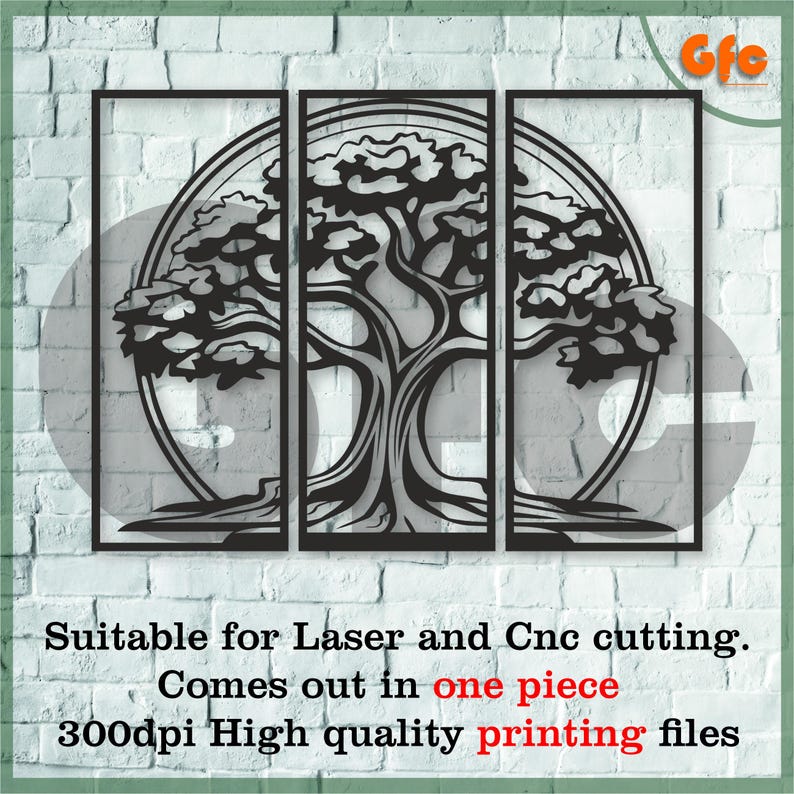 Oak Tree Silhouette DXF SVG - 3 Pieces Wall Design - Laser, Cnc Cut ...