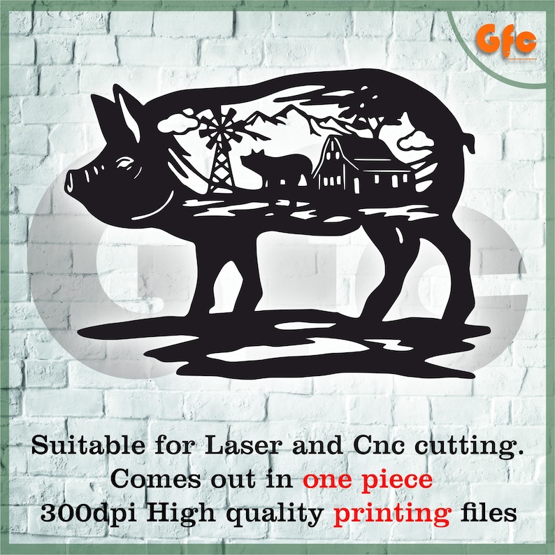 Farmhouse Pig DXF SVG - Barn and Windmill - Laser, Cricut Cut ...