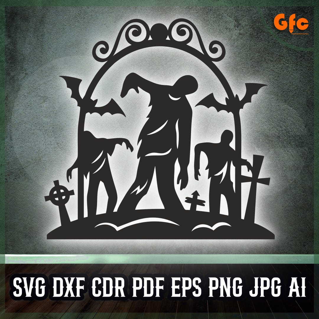 Zombie Graveyard Scene Circular Panel SVG for Laser Cutting, CNC ...
