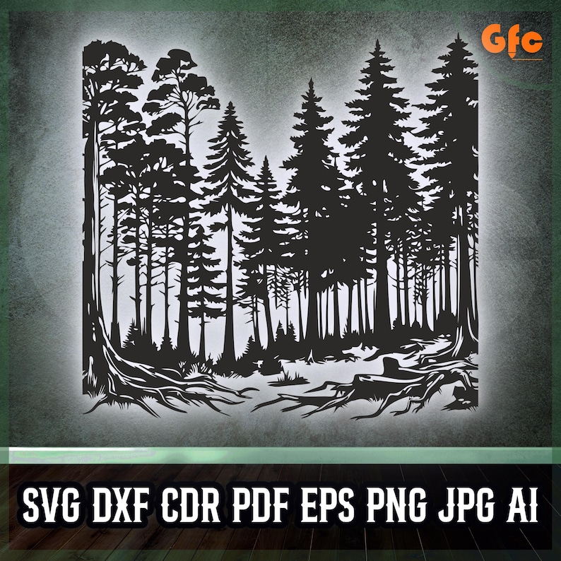 Big Forest Scene SVG DXF – Detailed Pine Landscape – Laser Cut ...