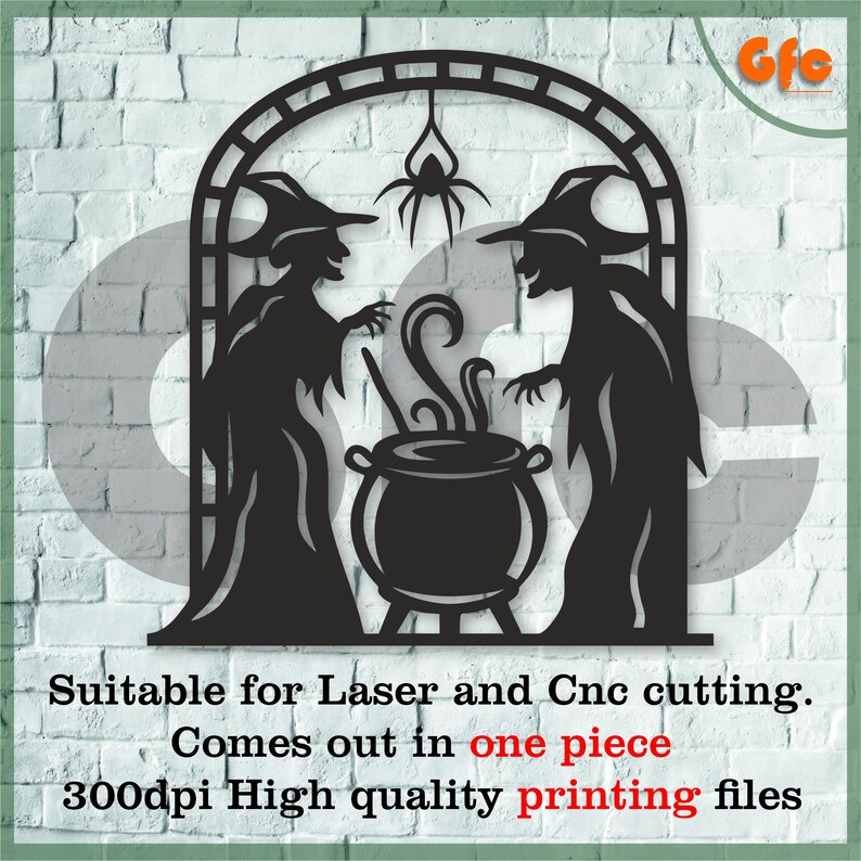 Spooky Double Witch & Cauldron Panel SVG for Laser Cutting, CNC ...
