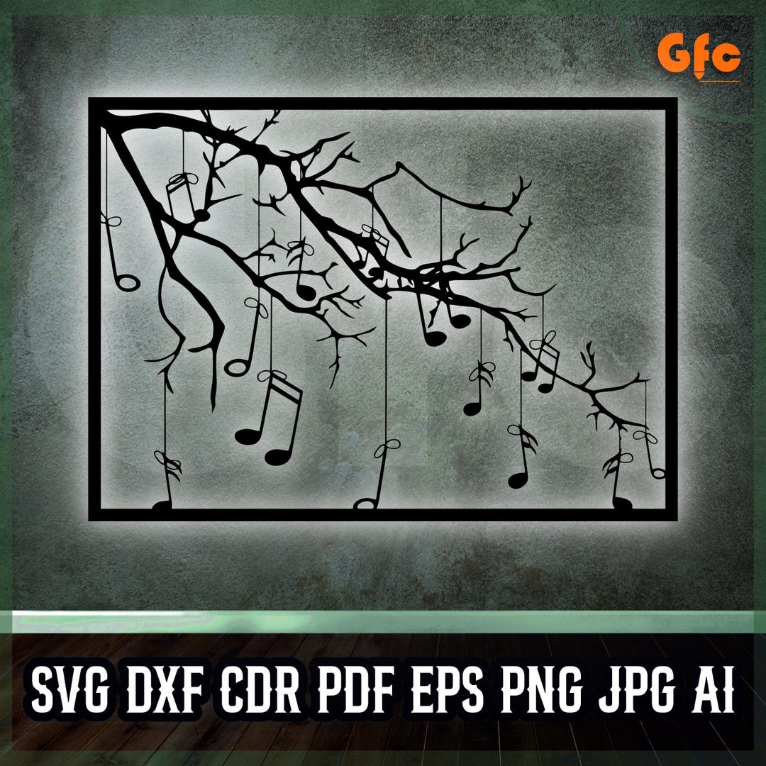 Musical Note Branch Panel SVG | Hanging Music Notes on Tree Branch ...
