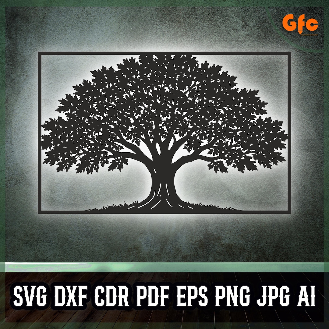Oak Tree Panel DXF SVG - Large Tree Silhouette - Laser, Cnc Cut ...