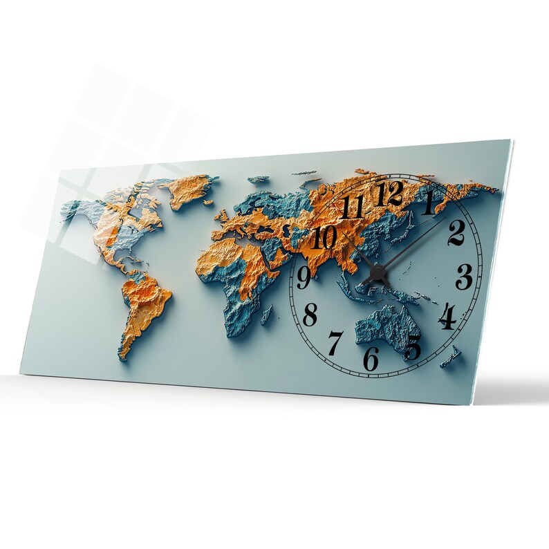 World Map Wall Clock: Tempered Glass Art (modern Abstract Style) - Etsy
