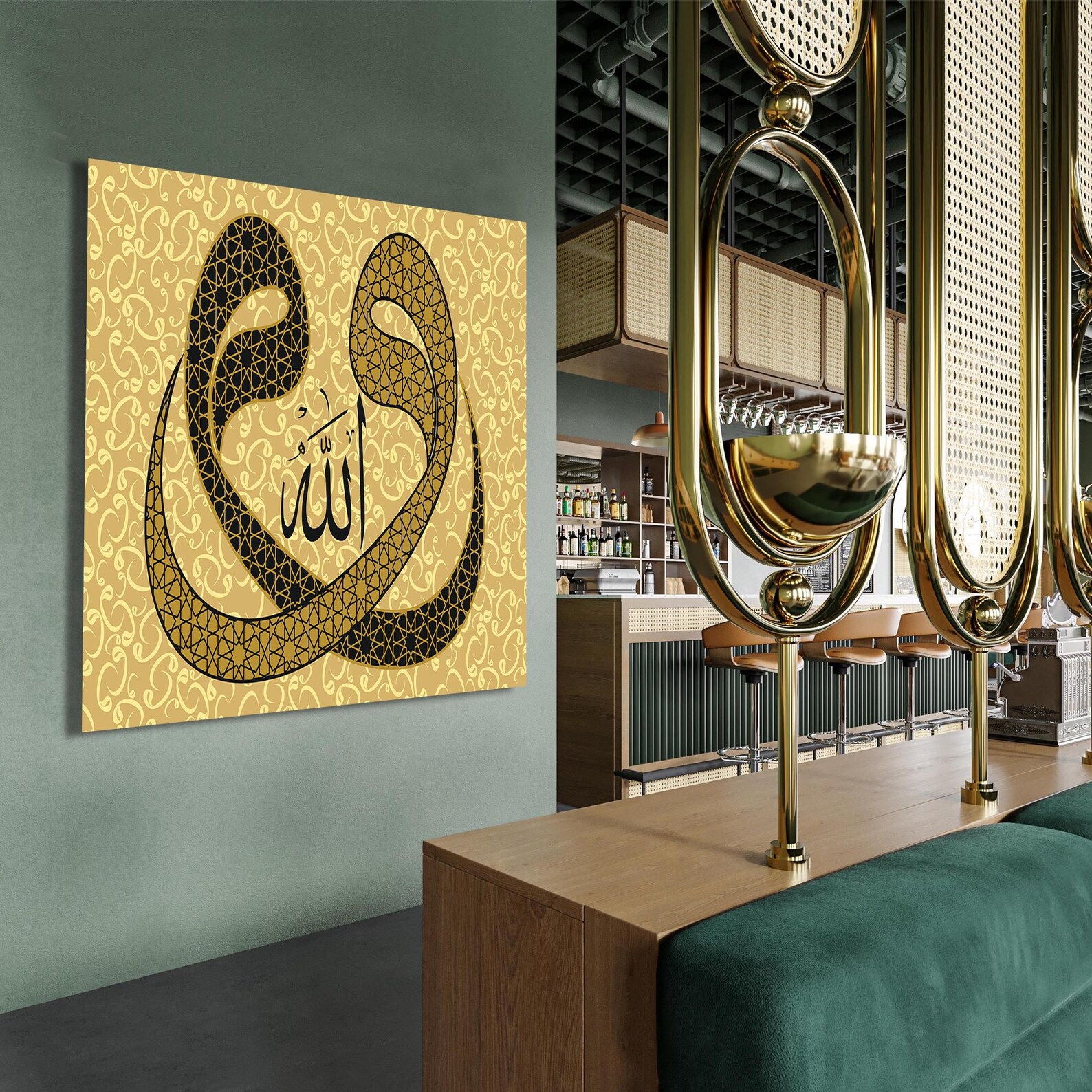 Double Vav Islamic Art, Allah Calligraphy Glass Art, Tempered Glass ...