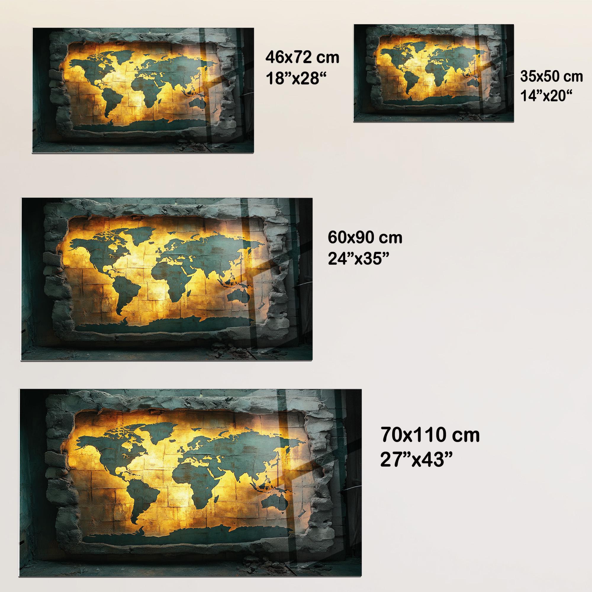 World Map Wall Decor: Golden Antique Style (tempered Glass Art) - Etsy