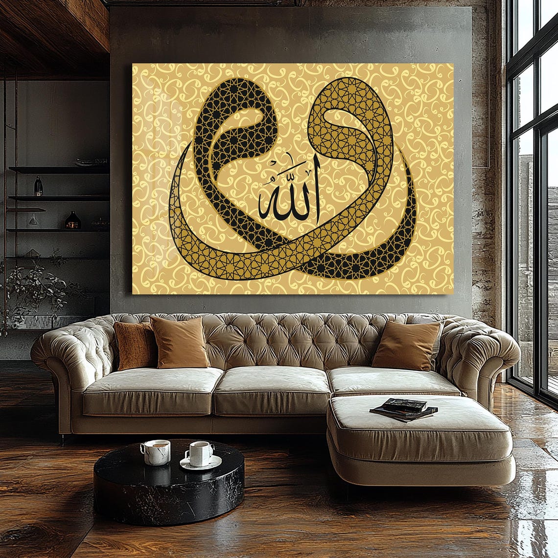 Double Vav Islamic Art, Allah Calligraphy Glass Art, Tempered Glass ...
