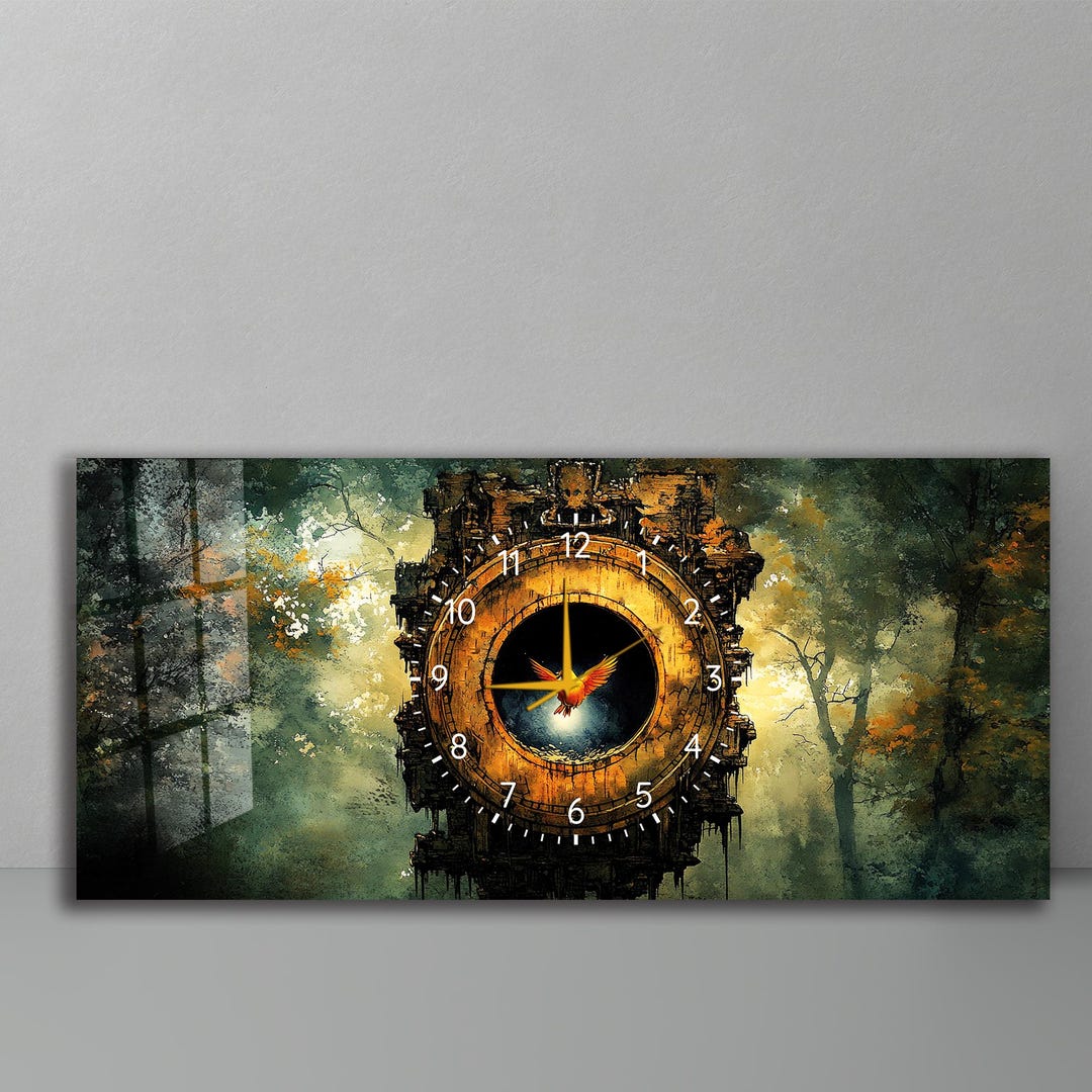 Large Glass Wall Clock, 43x20" Horizontal Tempered Glass Art, Mystical ...