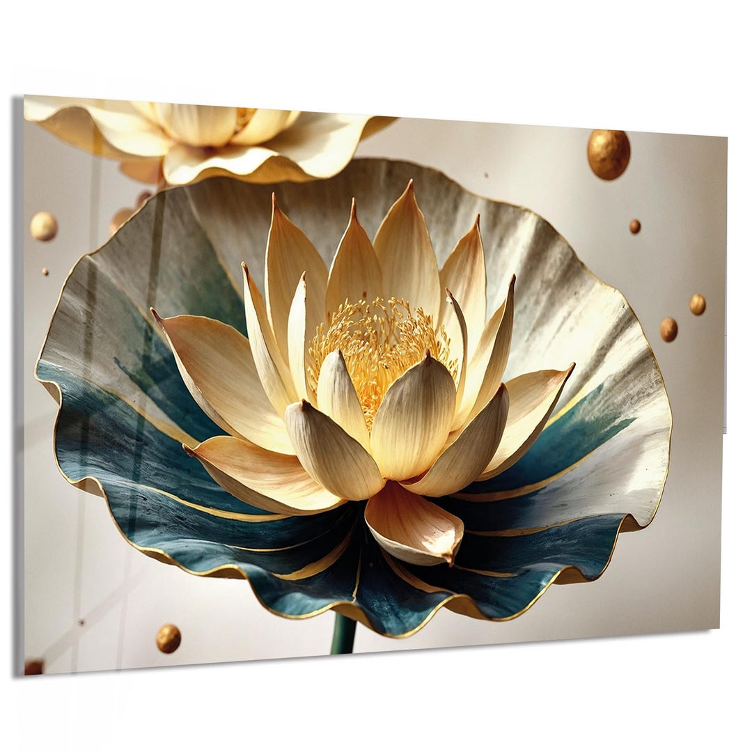 Golden Lily Glass Wall Art, Luxury Gold Floral Decor, Tempered Glass ...