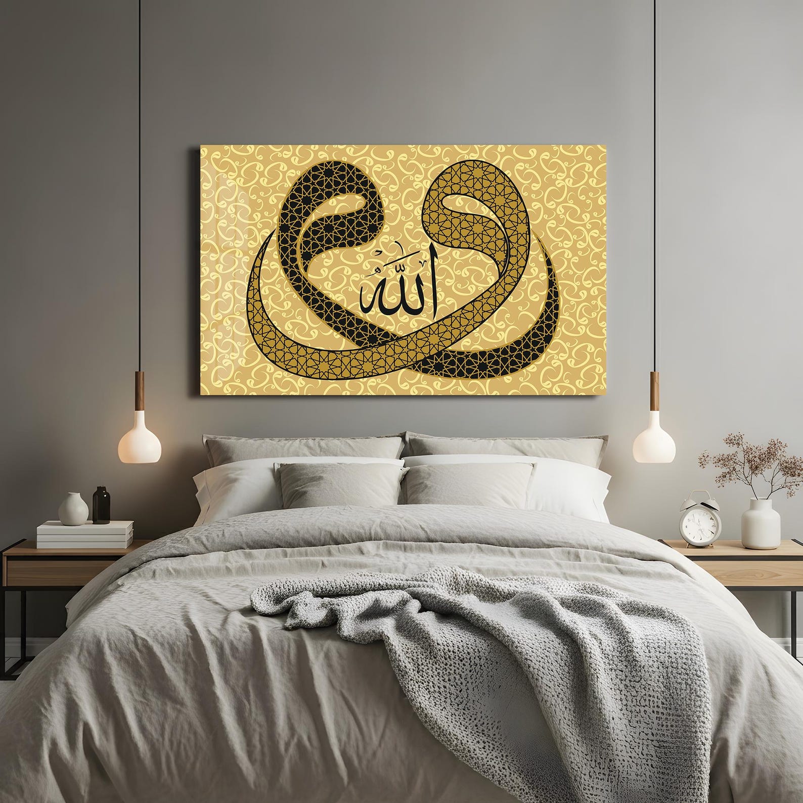 Double Vav Islamic Art, Allah Calligraphy Glass Art, Tempered Glass ...