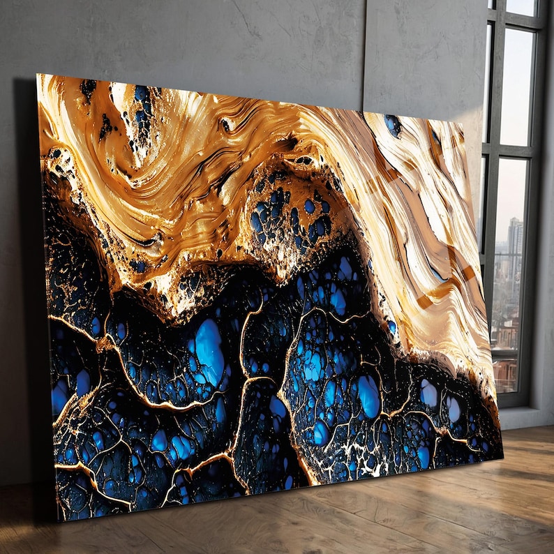 Glass Wall Art: Gold and Blue Agate - Modern Luxury Decor - Etsy