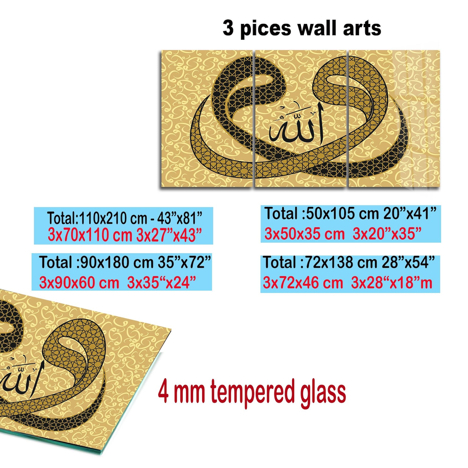 Double Vav Islamic Art, Allah Calligraphy Glass Art, Tempered Glass ...