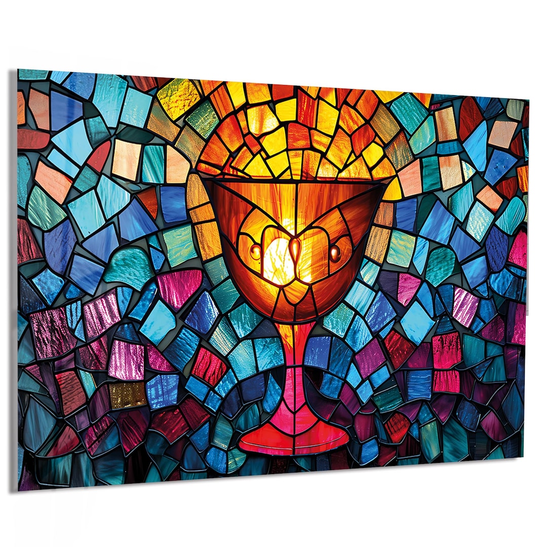 Stained Glass Chalice Wall Art – Colorful Mosaic Goblet Abstract Glass ...