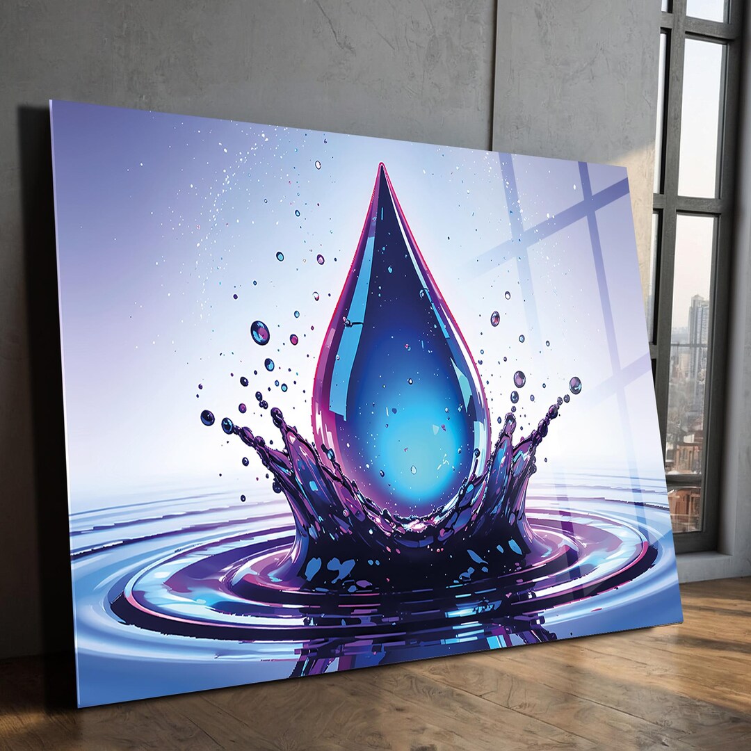 Blue Water Drop Wall Art: Abstract Glass Print (tempered, Glossy Finish ...