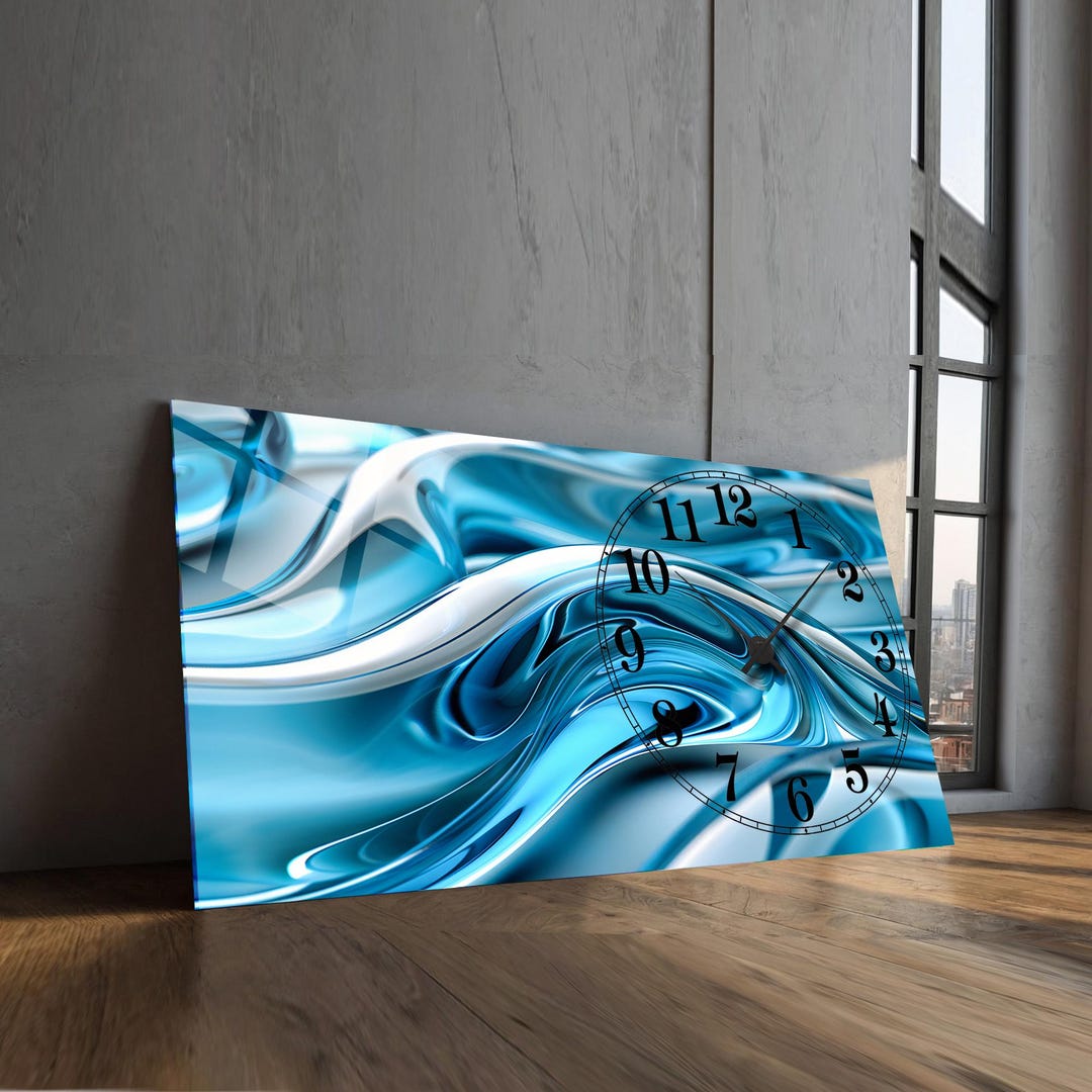 Blue Abstract Wall Clock - Tempered Glass, Modern Style,tempered Glass ...