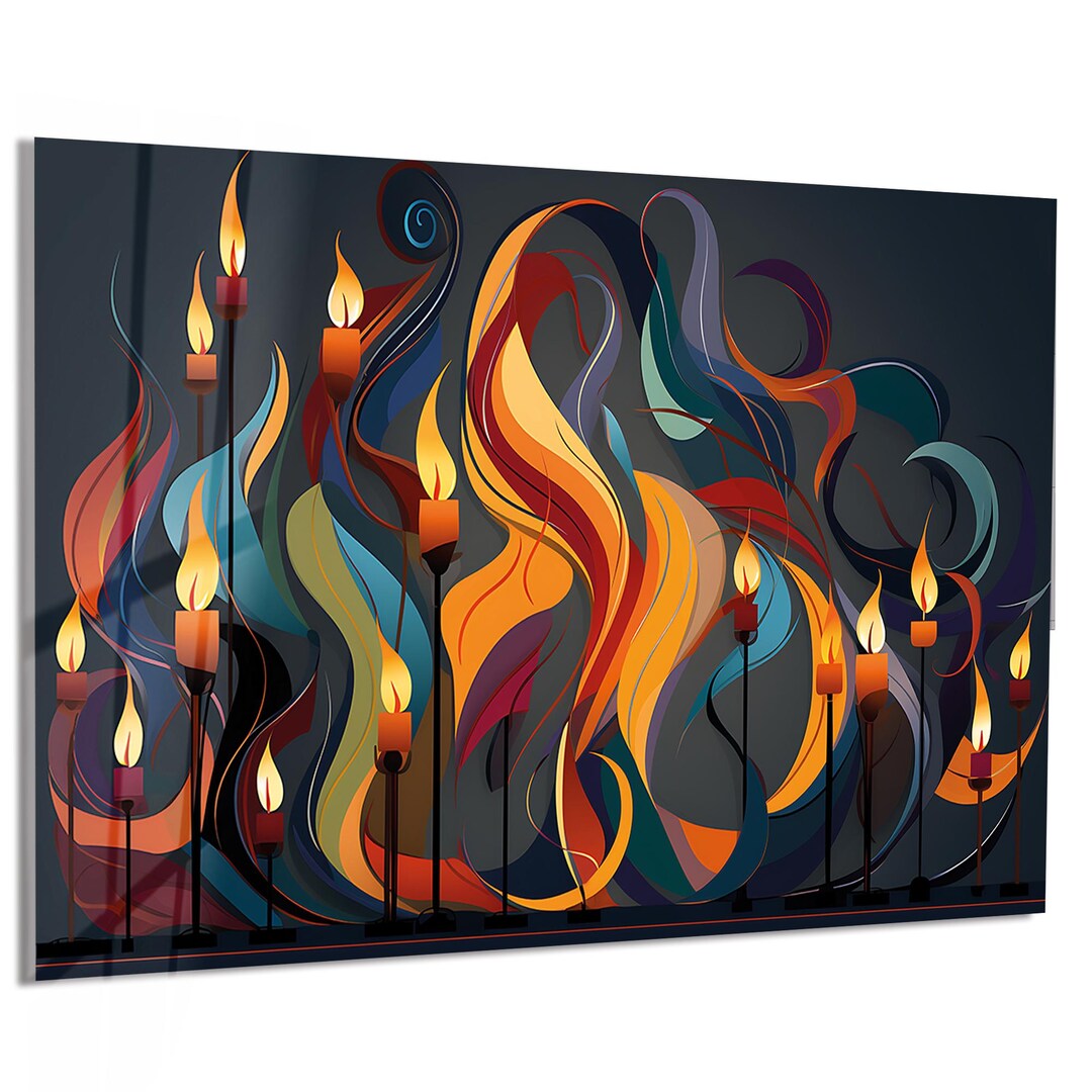 Abstract Flame Tempered Glass Wall Art, Colorful Fire Modern Glass ...