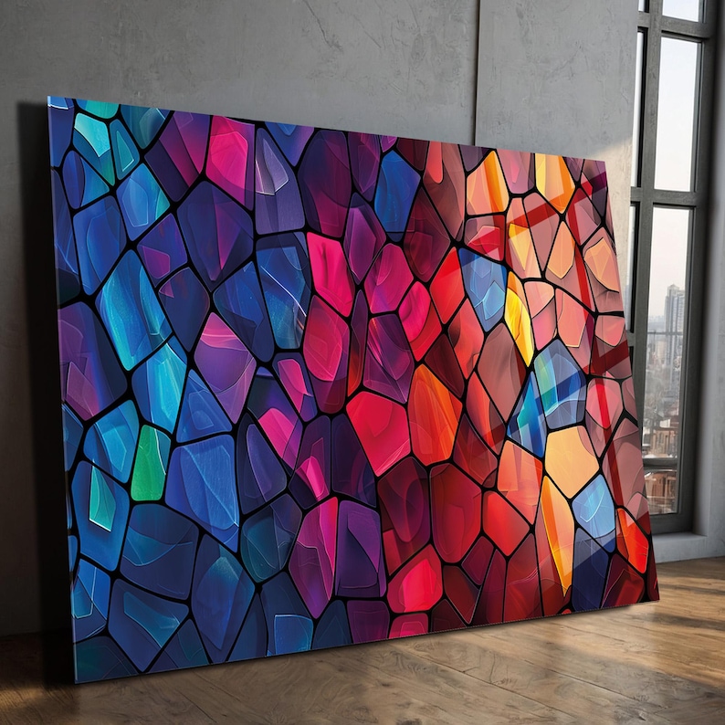 Colorful Stained Glass Wall Art: Modern Abstract Tempered Panel - Etsy