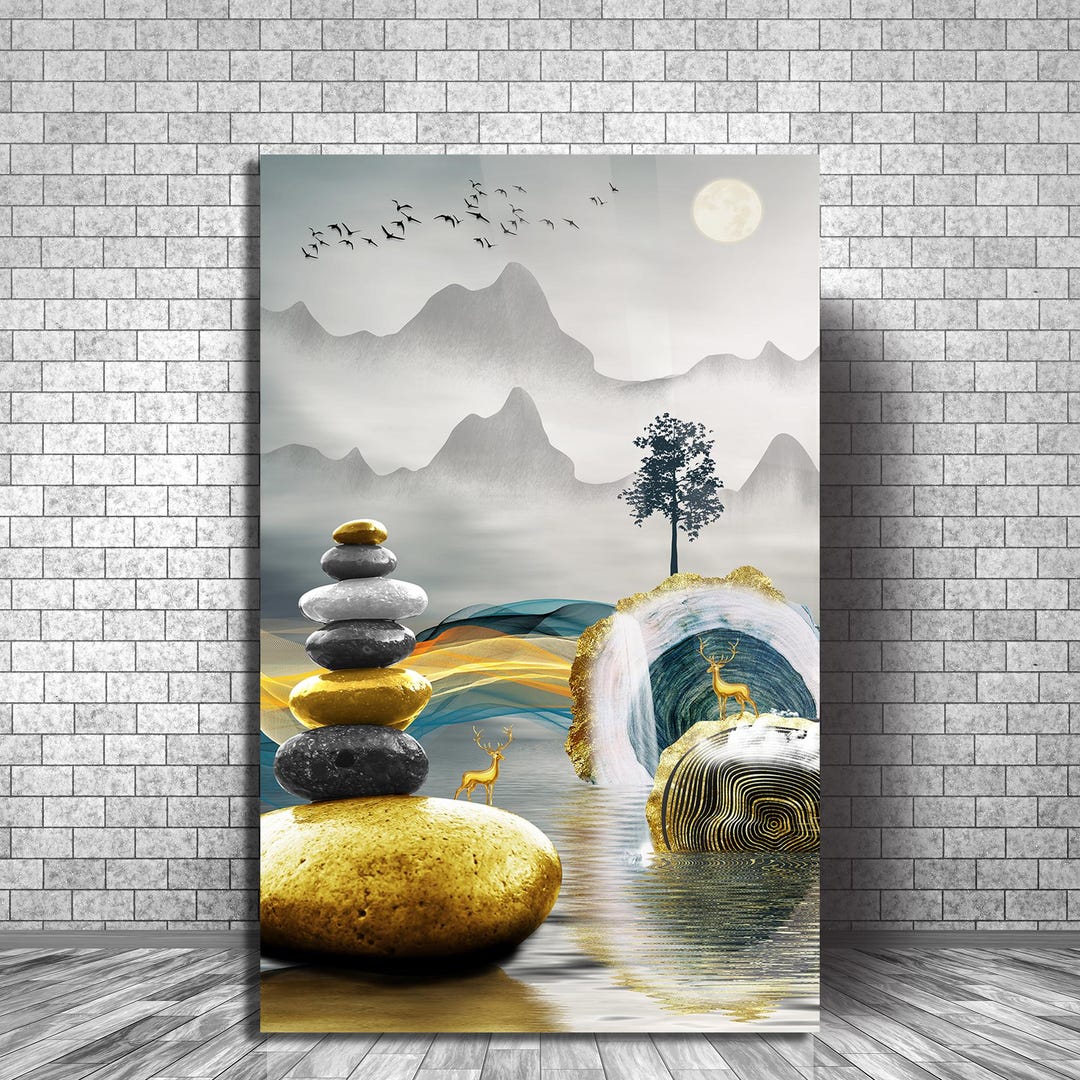 Vertical Zen Glass Wall Art, Abstract Landscape Decor, Meditation Wall ...