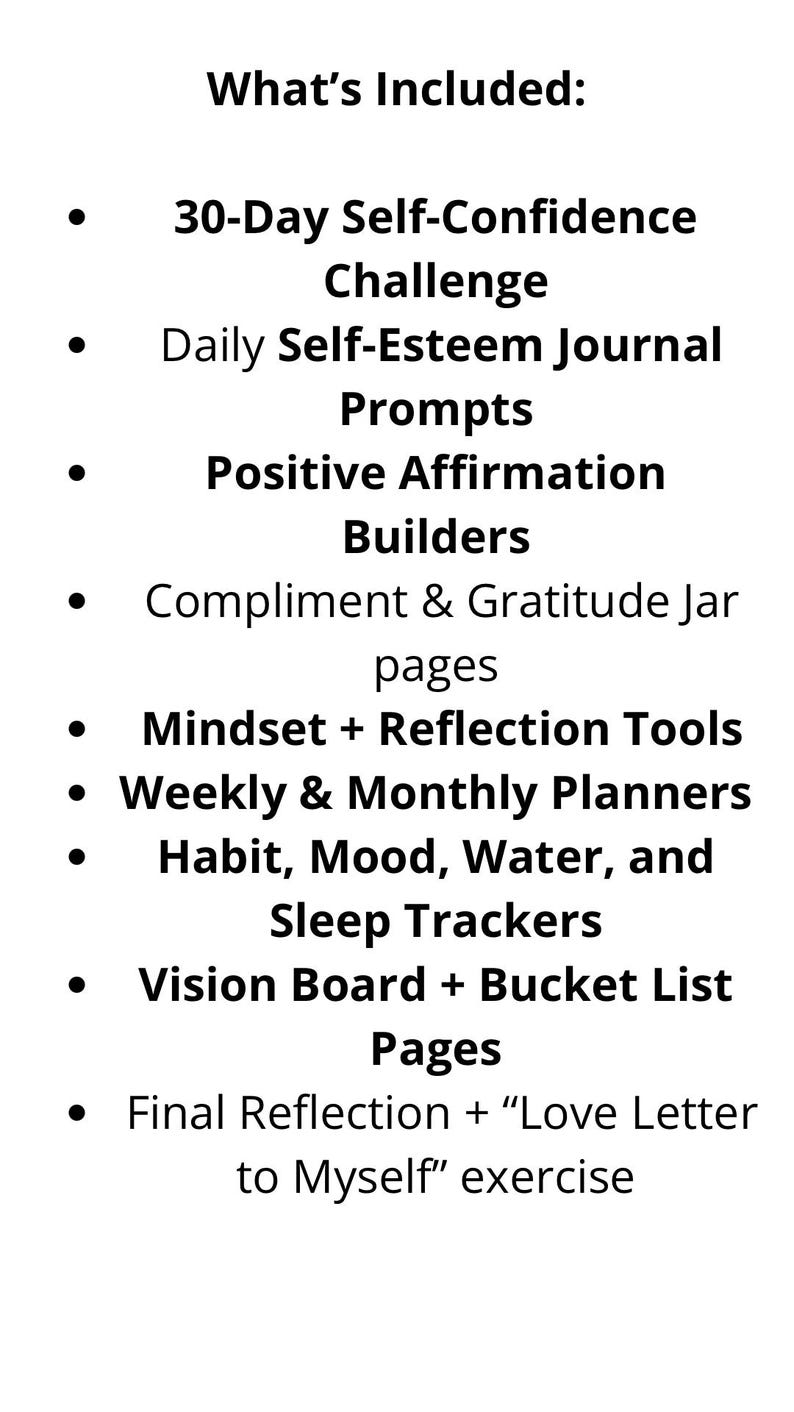 Self Confidence Planner – Printable Journal | Self-esteem Workbook ...