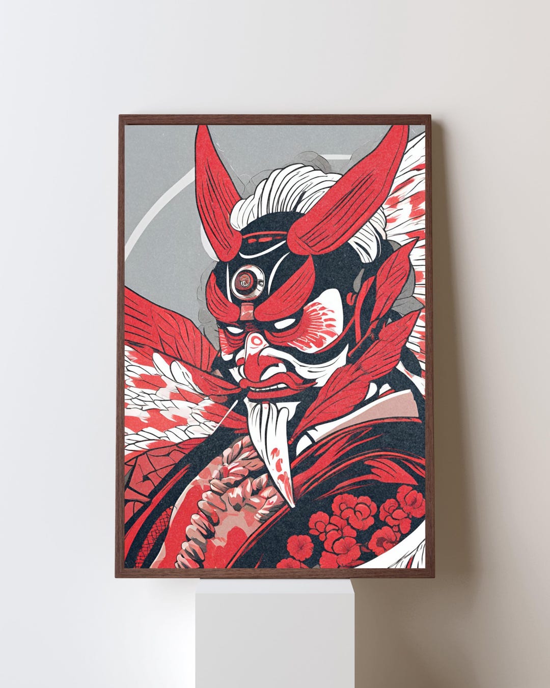 Tengu Warrior Art Print – Japanese Folklore Poster – Red Oni Mask ...