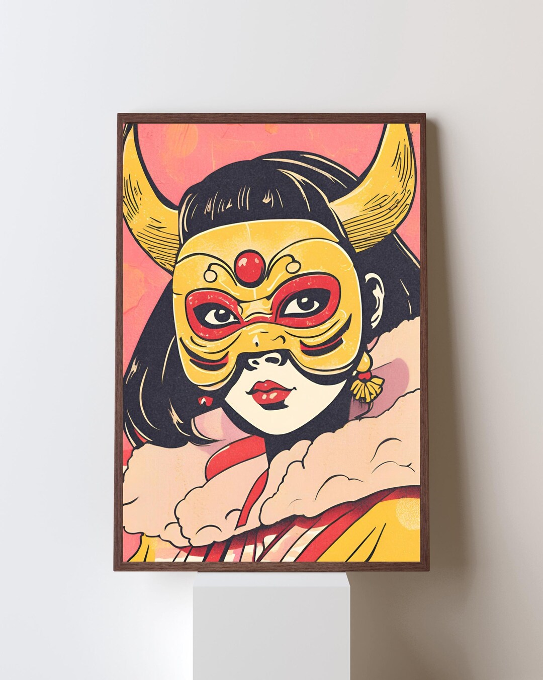 Golden Oni Mask Girl – Japanese Folklore Anime Art Print | Retro Pop ...