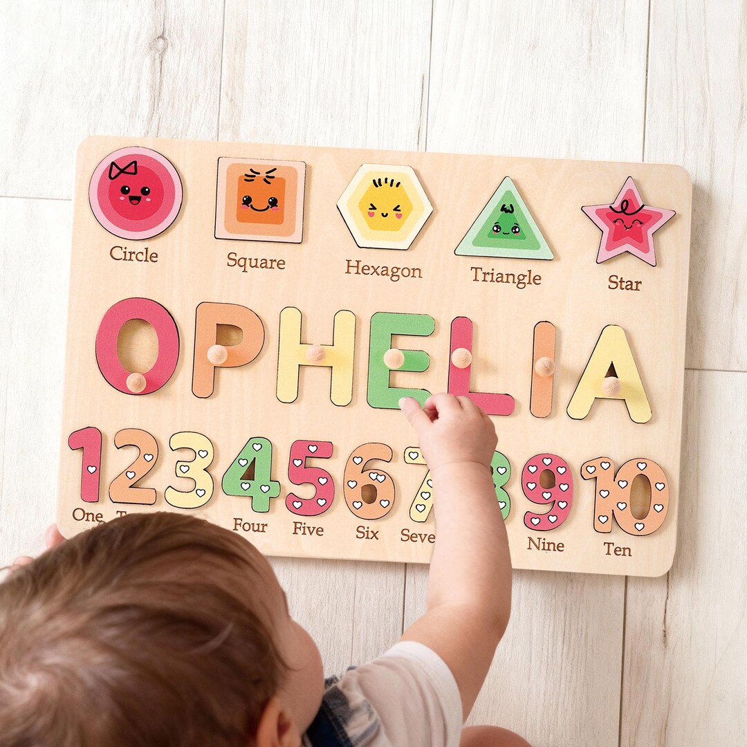 Custom Baby Name Puzzle, Montessori Shapes Numbers Learning Toy, Baby ...