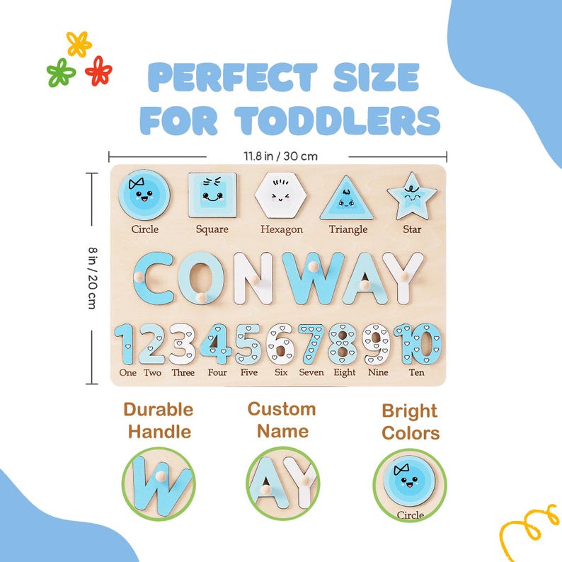 Custom Baby Name Puzzle, Montessori Shapes Numbers Learning Toy, Baby ...