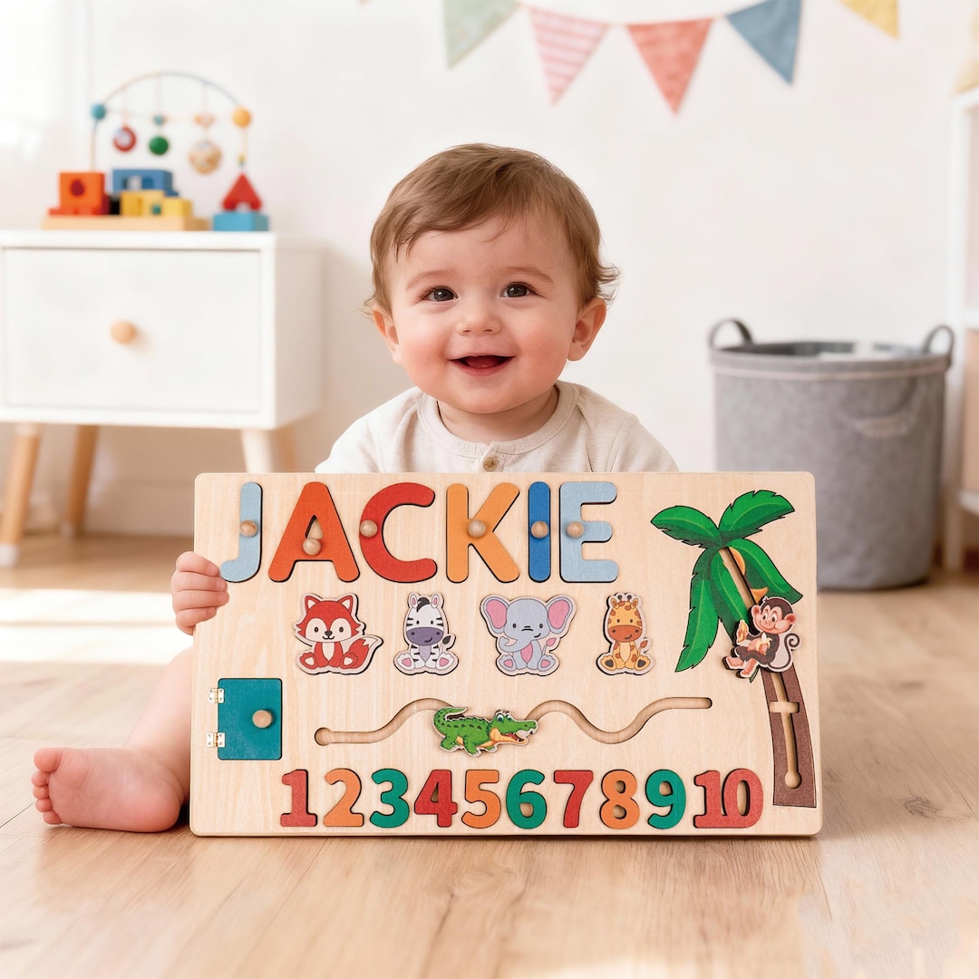Custom Baby Name Puzzle , Kids Busy Board , Wooden Baby Toy, Early ...