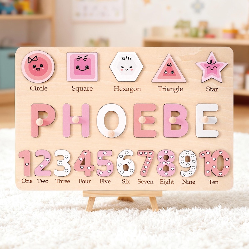 Custom Baby Name Puzzle, Montessori Shapes Numbers Learning Toy, Baby ...