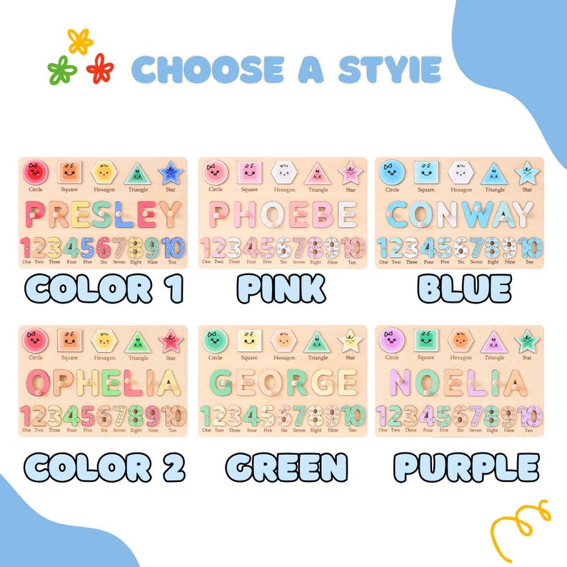 Custom Baby Name Puzzle, Montessori Shapes Numbers Learning Toy, Baby ...