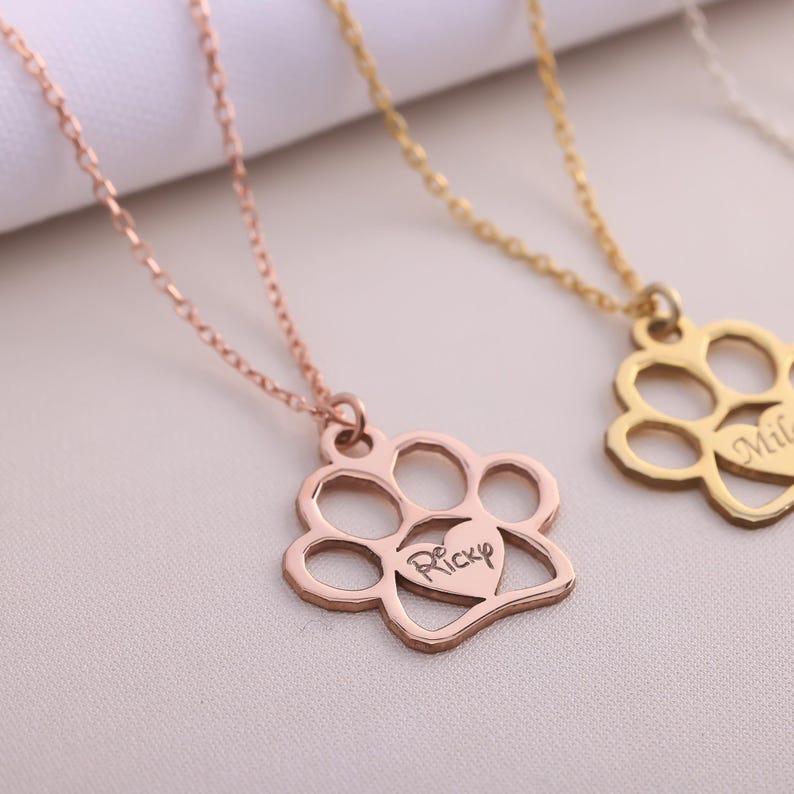 Personalized Heart Paw Necklace, Dog Paw Print Jewelry, Custom Pet Name ...
