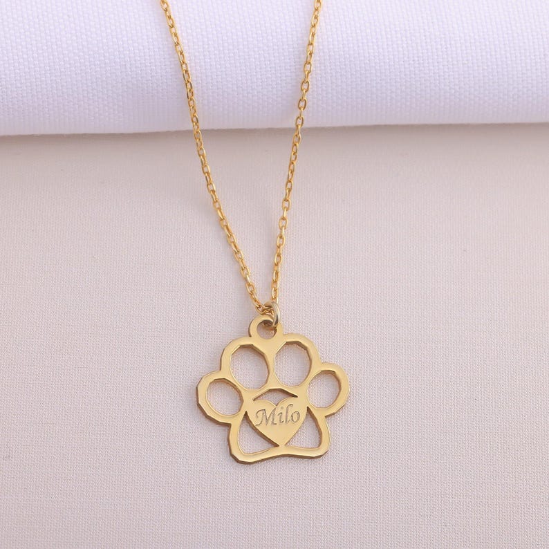Personalized Heart Paw Necklace, Dog Paw Print Jewelry, Custom Pet Name ...