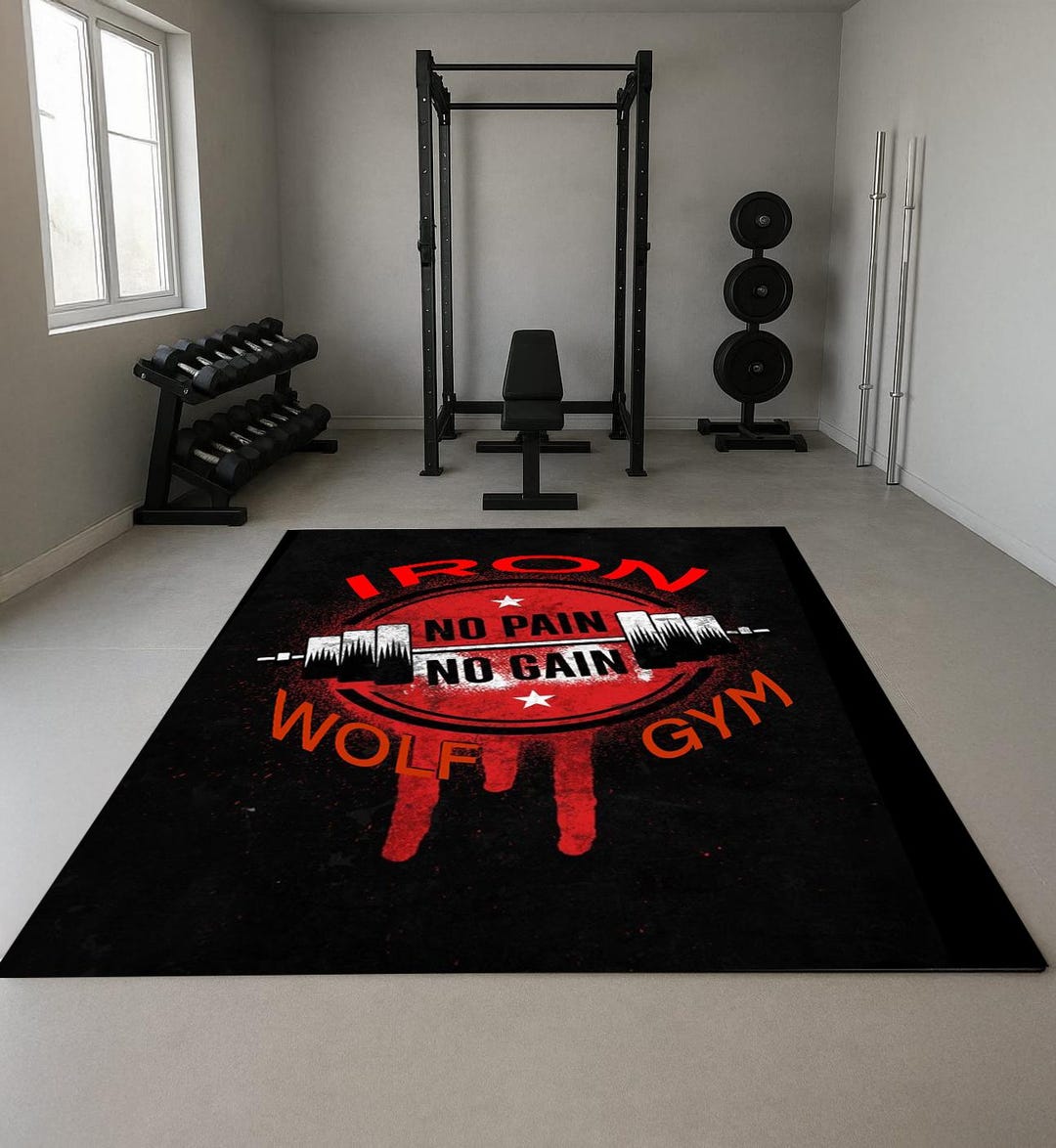 Gym Rug, Dumbbell Themed Rug and Weight Equipment Rug, Fitness Club Rug ...