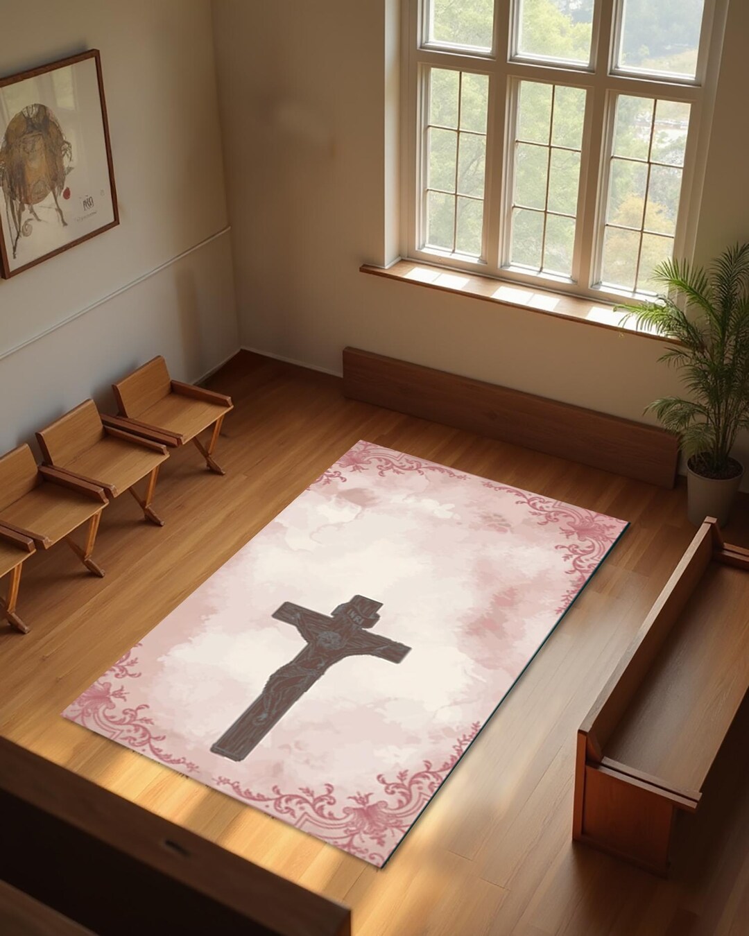 Floral Christian Mat, Cross Symbol Prayer Rug, Custom Christian Mat ...