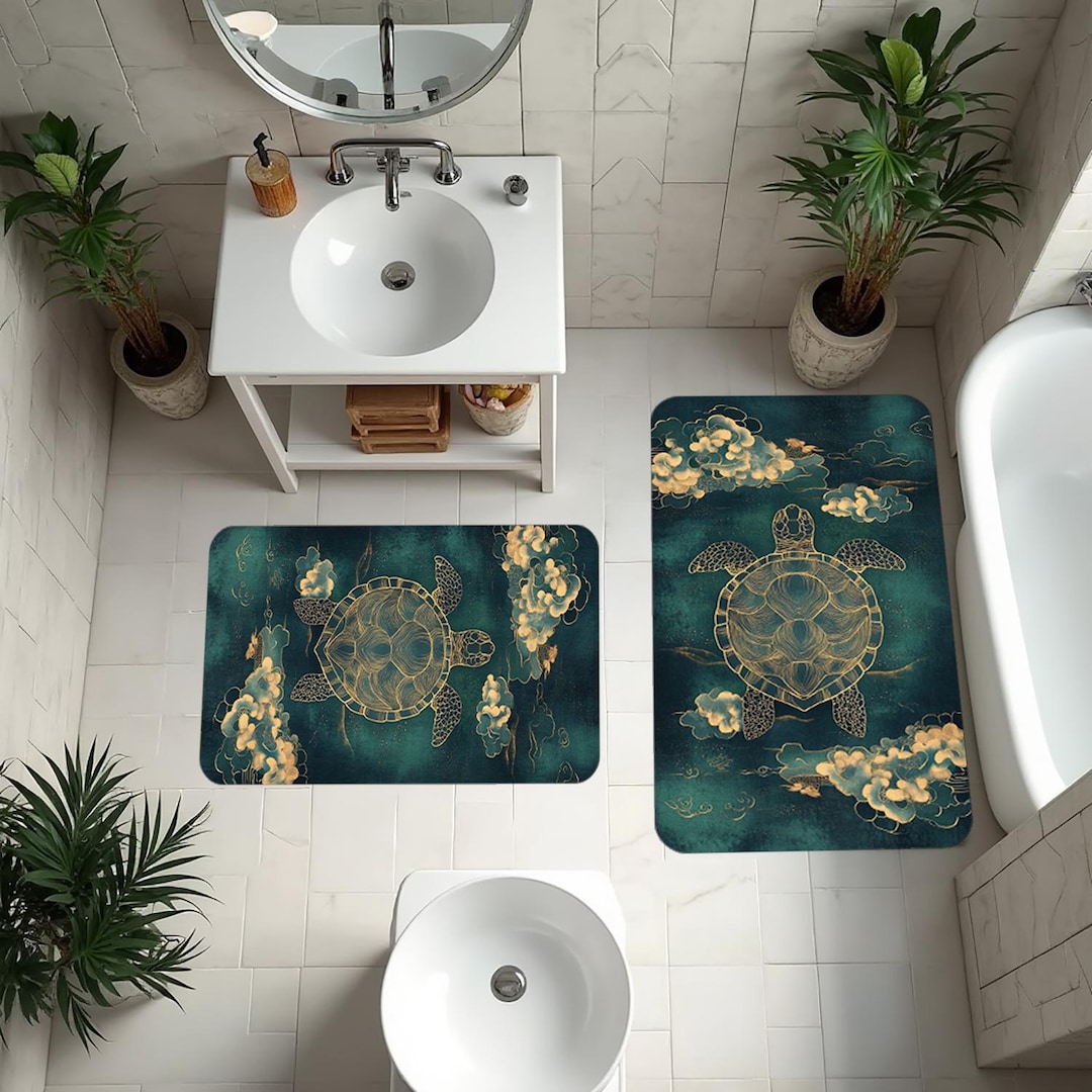 Sea Turtle Bath Mat, Ocean Animal Bathroom Floor Mat, Marine Life ...